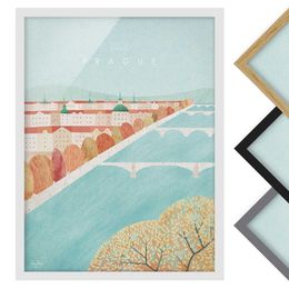 Bilderwelten Bild mit Rahmen originell blau Illustration inkl. Rahmung - Reiseposter - Prague - Skylines Wohnzimmer Schlafzimmer