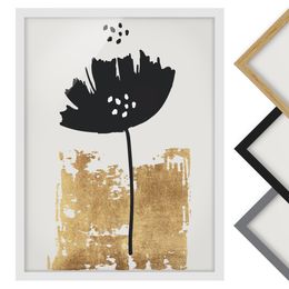 Bilderwelten Bild mit Rahmen Blumen gold modern inkl. Rahmung - Goldene Mohn Blume - Deko Wohnzimmer Schlafzimmer