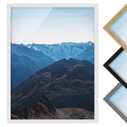 Bilderwelten Bild mit Rahmen Natur blau Motiv inkl. Rahmung - Gutes Wetter in den Bergen - Berg Wohnzimmer Schlafzimmer