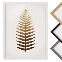 Bilderwelten Bild mit Rahmen originell gold modern inkl. Rahmung - Goldenes Blatt - Farn - Deko Wohnzimmer Schlafzimmer