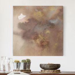 Bilderwelten Leinwandbild originell Abstrakt Aquarell beige - Himmelstr&auml;umerei I - Wandbild XXL Wohnzimmer Schlafzimmer