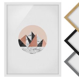 Bilderwelten Bild mit Rahmen originell rosa Illustration inkl. Rahmung - Geometrische Landschaft im Kreis - Deko Jugendzimmer