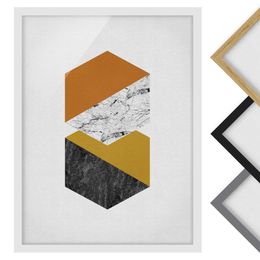 Bilderwelten Bild mit Rahmen originell grau Illustration inkl. Rahmung - Geometrische Hexagone - Deko Jugendzimmer