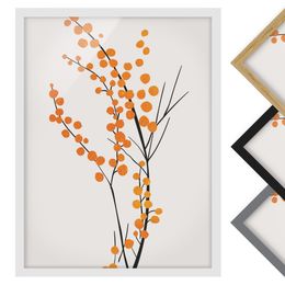 Bilderwelten Bild mit Rahmen Blumen orange Tropisch inkl. Rahmung - Grafische Pflanzenwelt - Beeren Orange - Deko Wohnzimmer Schlafzimmer
