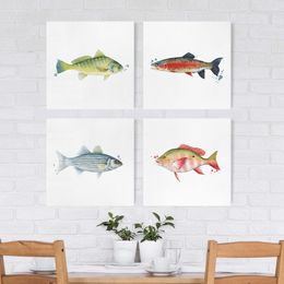 Bilderwelten Leinwandbild Tiere modern Aquarell weiss - Farbfang - Fische Set I - Fische XXL K&uuml;che