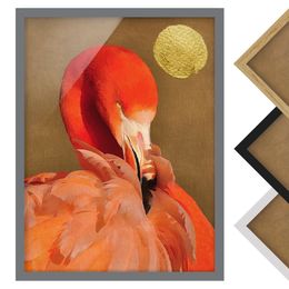 Bilderwelten Bild mit Rahmen Goldener Mond mit Flamingo