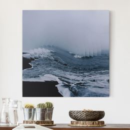 Bilderwelten Leinwandbild Strand Abstrakt Kunstdruck blau - Geometrie trifft Welle - Landschaft XXL Wohnzimmer Schlafzimmer