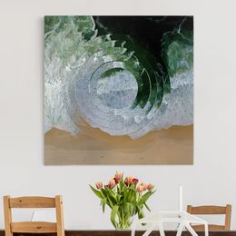 Bilderwelten Leinwandbild Strand Fotomontage Kunstdruck gr&uuml;n - Geometrie trifft Strand - Landschaft XXL Wohnzimmer Schlafzimmer