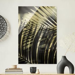 Bilderwelten Glasbild Natur Tropisch gr&uuml;n Glas Wandbild - Schattenspiel auf Palmenwedel - Palme Wohnzimmer Schlafzimmer