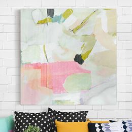 Bilderwelten Leinwandbild originell Abstrakt Kunstdruck gelb - Klangspiel in Ros&eacute; II - Wandbild XXL Wohnzimmer Schlafzimmer
