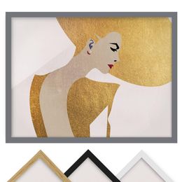 Bilderwelten Bild mit Rahmen Dame mit Hut in Gold