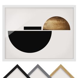 Bilderwelten Bild mit Rahmen originell schwarz weiss Abstrakt inkl. Rahmung - Geometrischer Halbkreis I - Deko Wohnzimmer Schlafzimmer