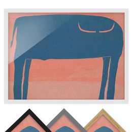 Bilderwelten Bild mit Rahmen Tiere blau Abstrakt inkl. Rahmung - Blauer Stier - Deko Wohnzimmer Schlafzimmer