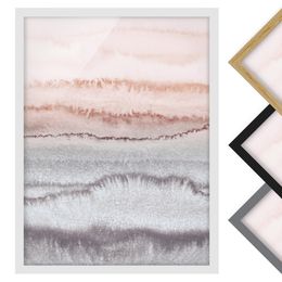 Bilderwelten Bild mit Rahmen grau Illustration Aquarell - Spiel der Farben Meeresrauschen im Nebel - Deko Wohnzimmer Schlafzimmer