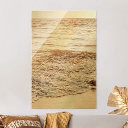 Bilderwelten Glasbild Strand Motiv beige Glas Wandbild - Goldener Strand - Meerblick Wohnzimmer Schlafzimmer