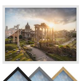 Bilderwelten Bild mit Rahmen Stadt orange Motiv inkl. Rahmung - Forum Romanum bei Sonnenaufgang - Architektur Wohnzimmer Schlafzimmer