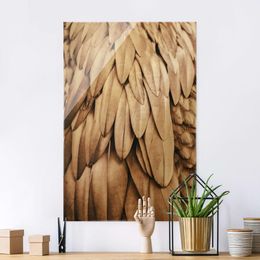 Bilderwelten Glasbild Federn Motiv braun Glas Wandbild - Federn in Rosegold - Feder Wohnzimmer Schlafzimmer