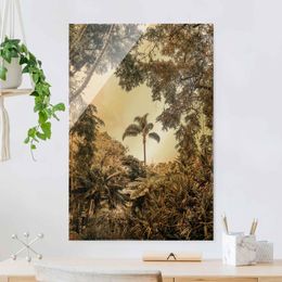 Bilderwelten Glasbild Strand Tropisch gr&uuml;n Glas Wandbild - Garten auf Madeira - Meerblick Wohnzimmer Schlafzimmer