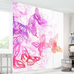 Bilderwelten Schiebegardine Tiere Illustration Aquarell weiss - Schmetterlingstraum - Schmetterlinge Schiebevorhang Wohnzimmer Schlafzimmer