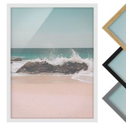 Bilderwelten Bild mit Rahmen Strand t&uuml;rkis Motiv inkl. Rahmung - Sonniger Strand Mexico - Karibik Wohnzimmer Schlafzimmer