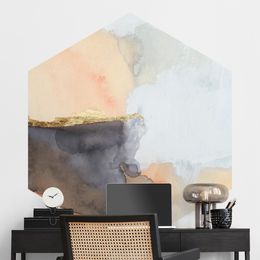 Bilderwelten Hexagon Fototapete Aquarell Goldene Spitze I