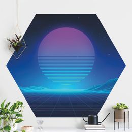 Bilderwelten Hexagon Tapete Vliestapete Vintage Wandtapete blau - Retro Video in Blau - Retro Jugendzimmer
