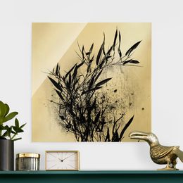 Bilderwelten Glasbild Blumen Tropisch schwarz weiss Glas Wandbild - Grafische Pflanzenwelt - Schwarzer Bambus - Bambus Wohnzimmer Schlafzimmer