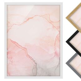 Bilderwelten Bild mit Rahmen rosa Illustration Aquarell - Spiel der Farben Pastell Zuckerwatte - Deko Wohnzimmer Schlafzimmer
