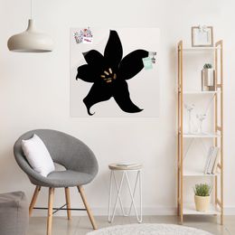 Bilderwelten Glasbild Blumen Tropisch schwarz weiss Glas Wandbild - Grafische Pflanzenwelt - Orchidee Schwarz und Gold - Deko Wohnzimmer Schlafzimmer
