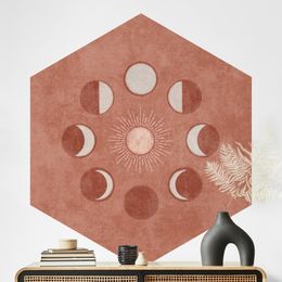 Bilderwelten Hexagon Fototapete Boho Mondphasen mit Sonne