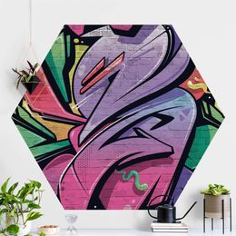 Bilderwelten Hexagon Tapete Vliestapete Shabby Steinoptik violett - Bunte Graffiti Backsteinwand - Backstein Jugendzimmer