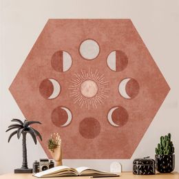 Hexagon Tapete selbstklebend Boho Mondphasen mit Sonne