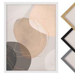 Bilderwelten Bild mit Rahmen beige Illustration Aquarell - Verspielte Impressionen in Beige - Deko Wohnzimmer Schlafzimmer