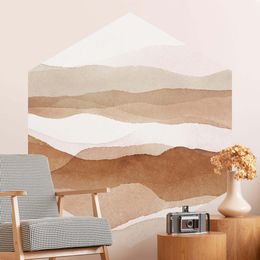 Bilderwelten Hexagon Tapete Vliestapete Abstrakt Aquarell braun - Aquarell Landschaft Sandberge - Deko Wohnzimmer Schlafzimmer