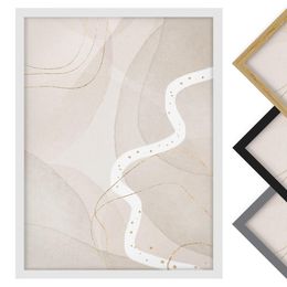 Bilderwelten Bild mit Rahmen beige Illustration Aquarell - Verspielte Impressionen mit wei&szlig;er Linie - Geometrisch Wohnzimmer Schlafzimmer