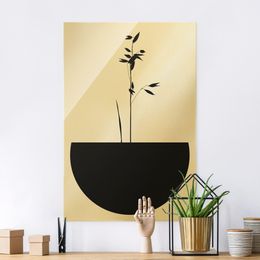 Bilderwelten Glasbild Blumen Tropisch schwarz weiss Glas Wandbild - Grafische Pflanzenwelt - Zartes Wachstum - Deko Wohnzimmer Schlafzimmer