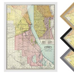 Bilderwelten Bild mit Rahmen Spr&uuml;che bunt Vintage inkl. Rahmung - Vintage Karte Chicago - Karten Wohnzimmer Schlafzimmer