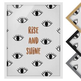 Bilderwelten Bild mit Rahmen Spr&uuml;che grau modern inkl. Rahmung - Schlafzimmer Zitat Rise & Shine - Spr&uuml;che Wohnzimmer Schlafzimmer