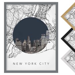 Bilderwelten Bild mit Rahmen Stadtplan Collage New York City