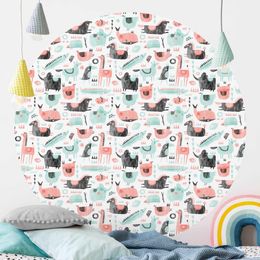 Bilderwelten Runde Tapete Tiere modern Wandtapete pastell - Tierparty - Elefant Kinderzimmer Baby M&auml;dchen Jungen