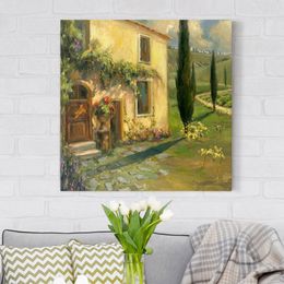 Bilderwelten Leinwandbild Natur modern Kunstdruck gr&uuml;n - Italienische Landschaft - Zypresse - Landschaft XXL Wohnzimmer Schlafzimmer