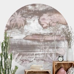 Bilderwelten Runde Tapete Natur Shabby Wandtapete rosa - Tropischer See in Rosa - Landschaft Wohnzimmer Schlafzimmer