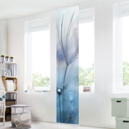 Bilderwelten Schiebegardine Blumen Motiv Klett oder Keder blau - Blaue Federn im Regen - Deko Schiebevorhang Wohnzimmer Schlafzimmer