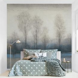 Bilderwelten Fototapete Wald modern Wandtapete blau - Letzter Herbsttag I - B&auml;ume Wohnzimmer Schlafzimmer