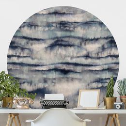 Bilderwelten Runde Tapete Natur modern Aquarell blau - Abstrakte Aquarell Berge - Landschaft Wohnzimmer Schlafzimmer