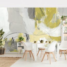 Bilderwelten Fototapete originell Abstrakt Wandtapete grau - Zitronen im Nebel I - Deko Wohnzimmer Schlafzimmer