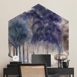 Hexagon Tapete selbstklebend Blaue Wald Malerei