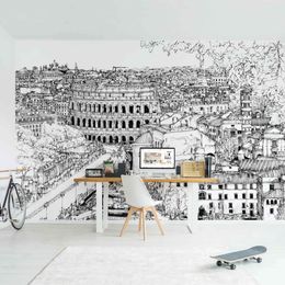 Bilderwelten Fototapete originell Illustration Wandtapete weiss - Stadtstudie - Rom - Architektur Wohnzimmer Schlafzimmer