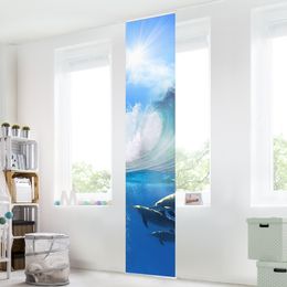 Bilderwelten Schiebegardine Strand Fotomontage Klett oder Keder - Playing Dolphins - Landschaft Schiebevorhang Wohnzimmer Schlafzimmer