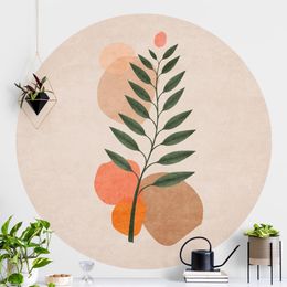 Bilderwelten Runde Tapete Vliestapete Abstrakt Wandtapete beige - Boho Bl&auml;tter II - Pflanzen Wohnzimmer Schlafzimmer